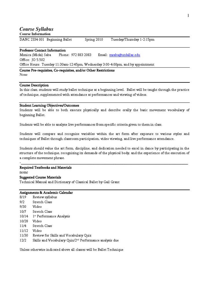 UT Dallas Syllabus For Danc2334.001.10f Taught by Monica Saba (Msaba ...
