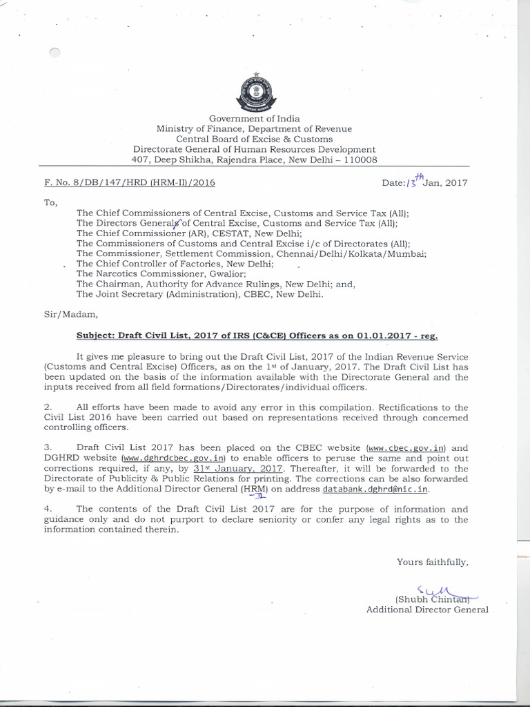 Civil List As On 01 01 2017 | PDF