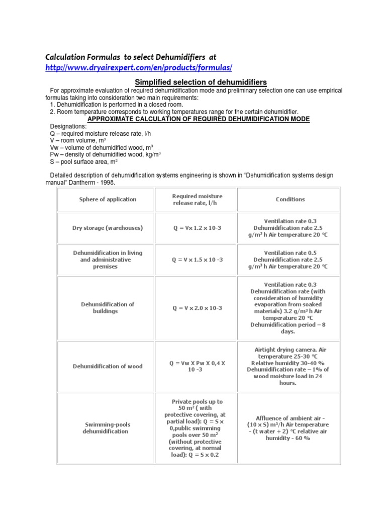 Dehumidifier Selection Calculation Guide | PDF | Relative Humidity ...