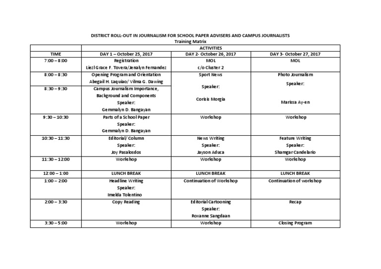 Journalism Training Matrix 2