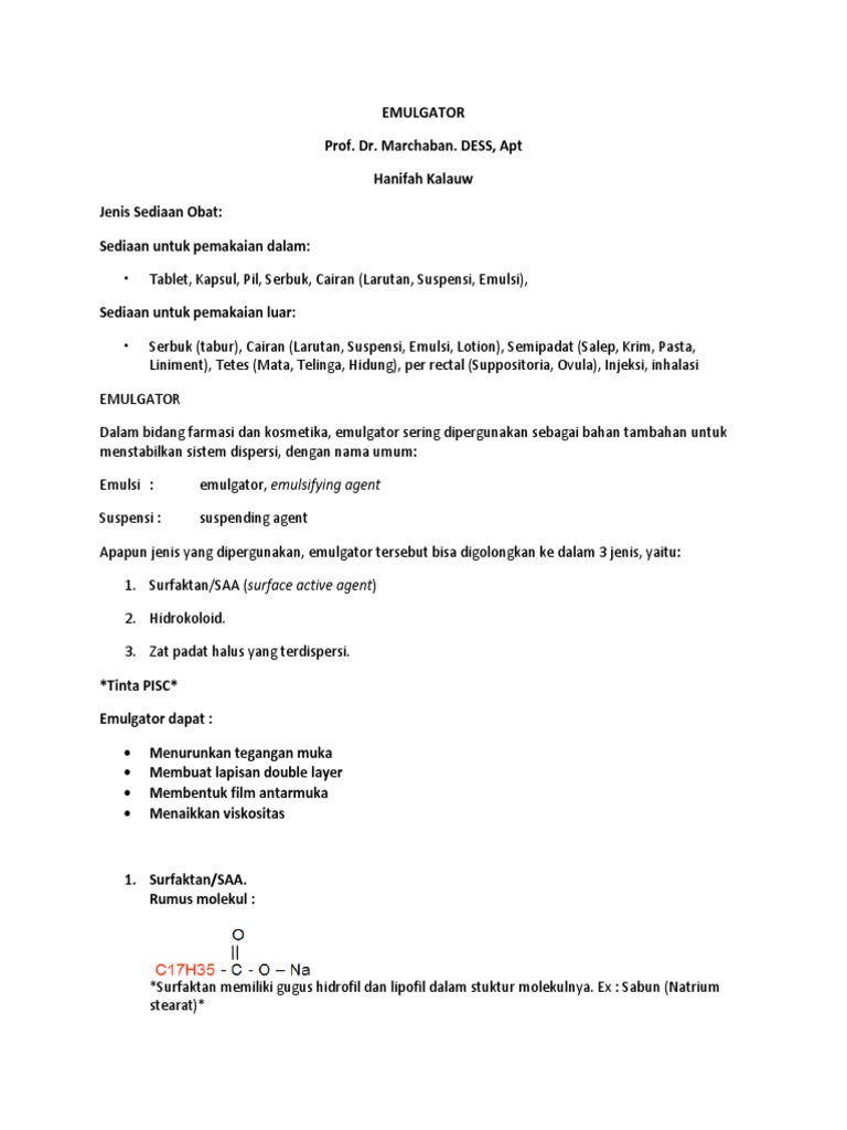 Jenis-jenis Emulgator dalam Farmasi | PDF