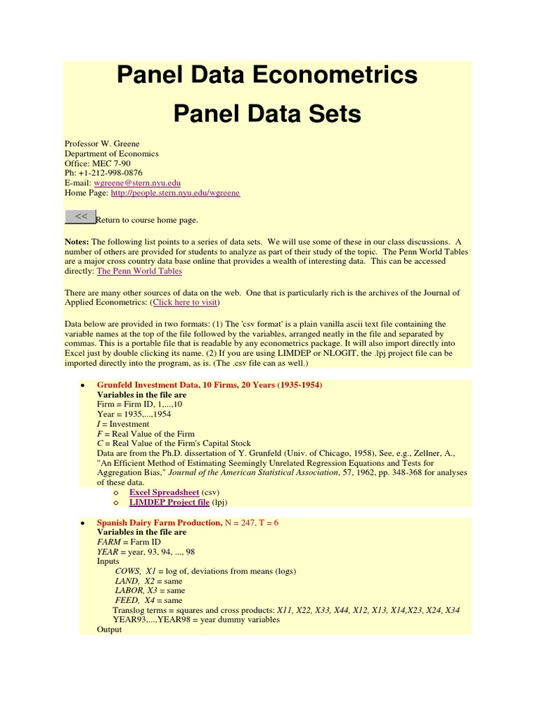 Panel Data EconometricsPanel Data Sets | PDF | Econometrics ...