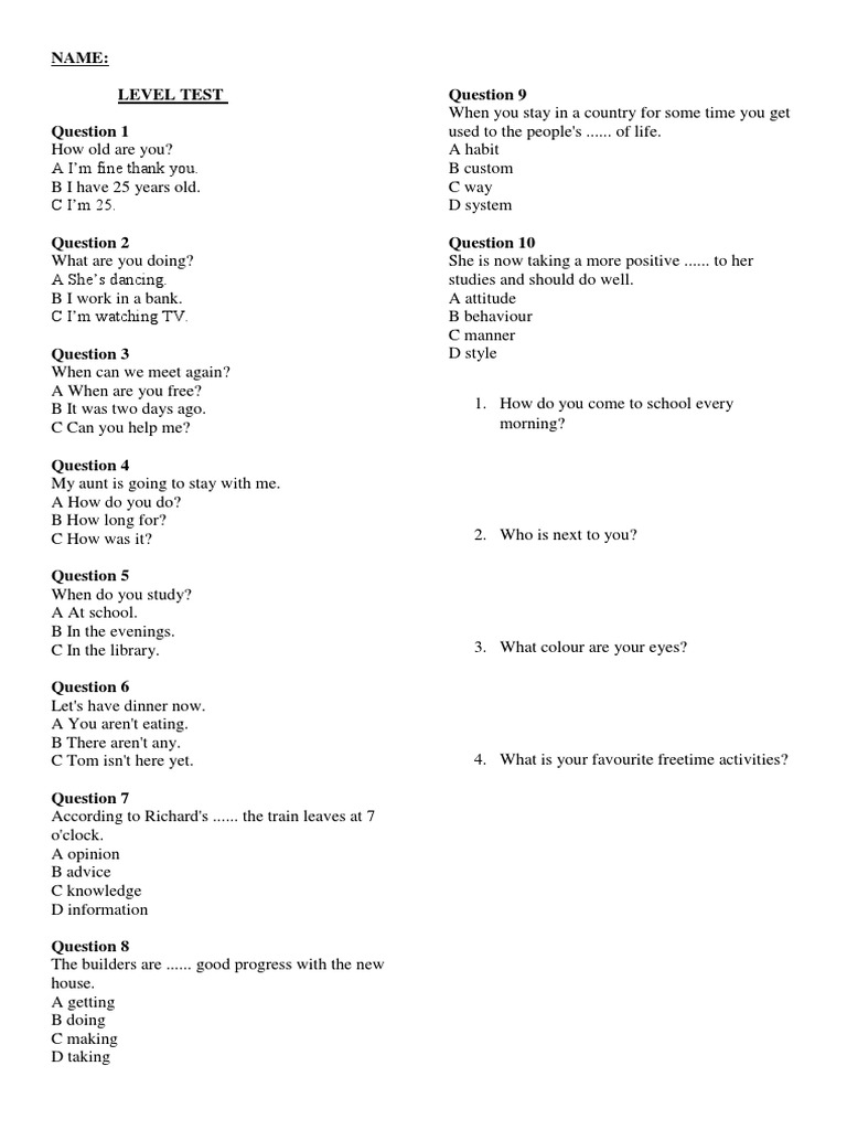Level Test Nivel II Final-1 | PDF | Career & Growth | Self-Improvement