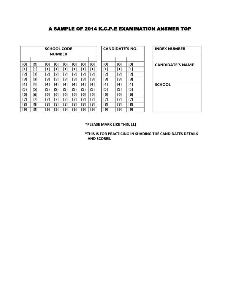 Sample of 2014 Kcpe Answer Top - Amended | PDF