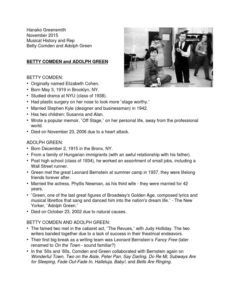 Betty Comden & Adolph Green | PDF | Broadway Theatre | Musical Theatre