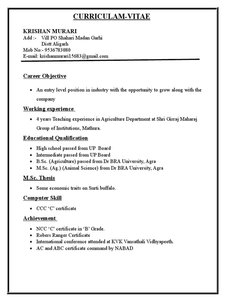 Curriculam-Vitae: Krishan Murari | PDF