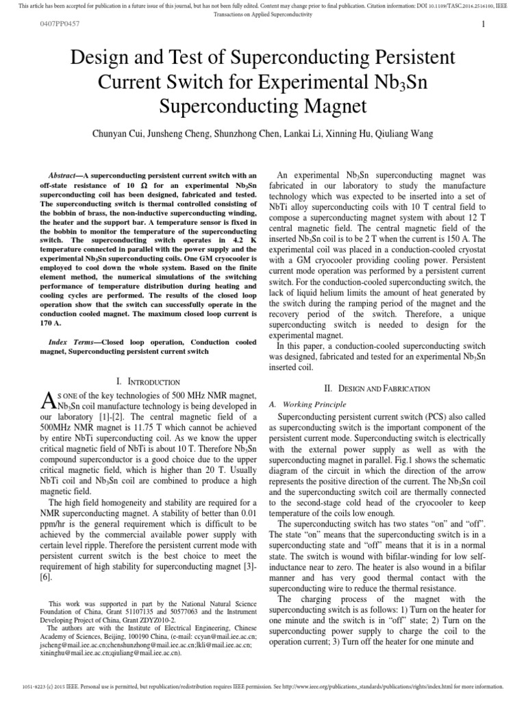 Design and Test of Superconducting Persistent Current Switch For ...