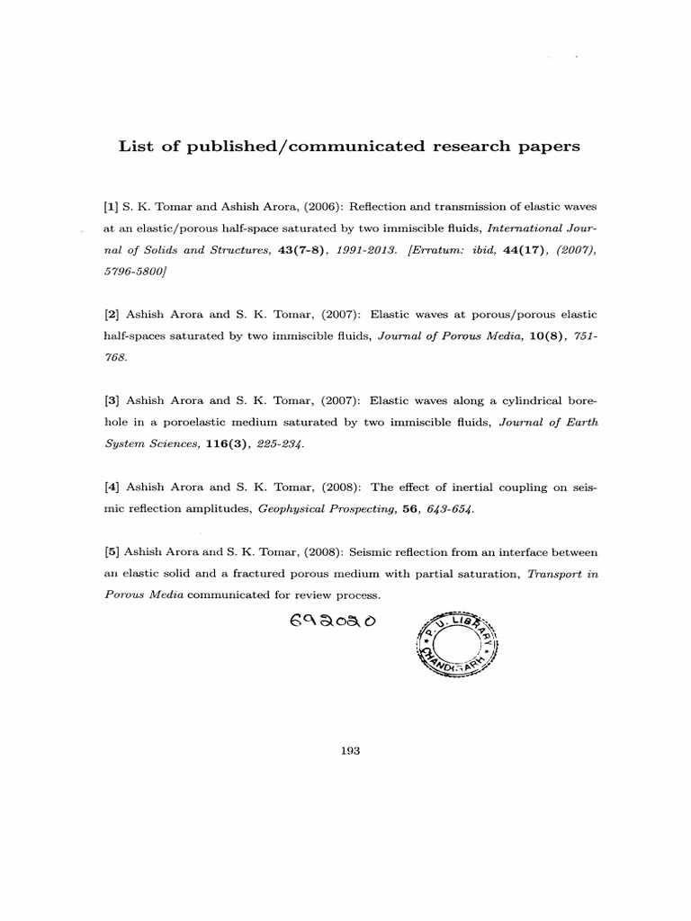 List of Published/communicated Research Papers | PDF