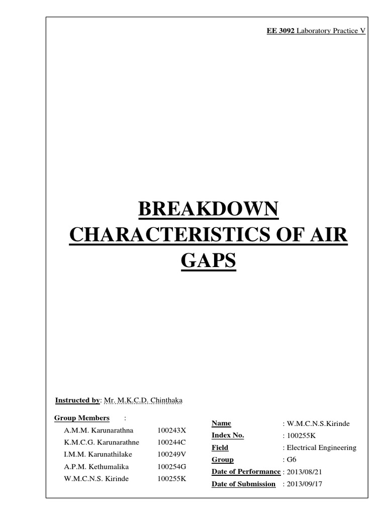 Breakdown Voltage of Air Gaps | PDF | Electrical Breakdown | High ...