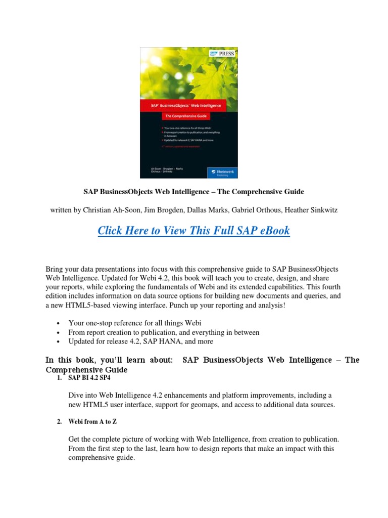 SAP BusinessObjects Web Intelligence - The Comprehensive Guide | PDF