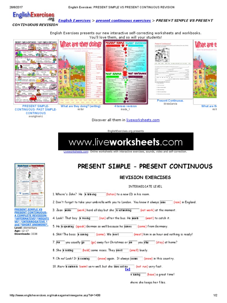 English Exercises - Present Simple Vs Present Continuous Revision | PDF ...