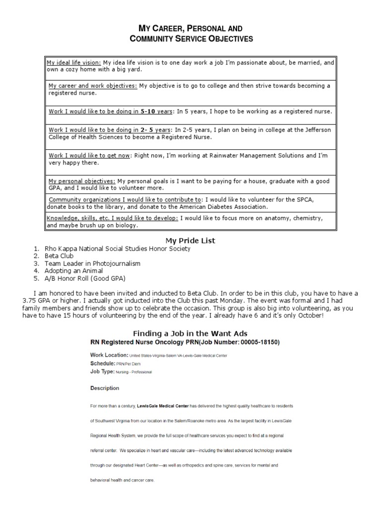 My Objective Sheet | PDF