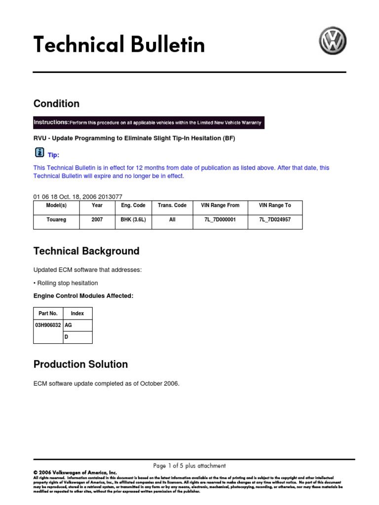 VW - tb.01!06!18 RVU Update Programming To Eliminate Slight Tip in ...