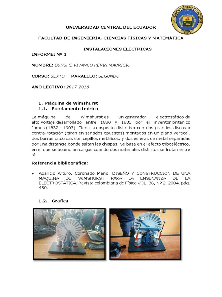 Bunshe Kevin Informe de Experimentos Eléctricos "Uce" | PDF | Electrostática | Electromagnetismo
