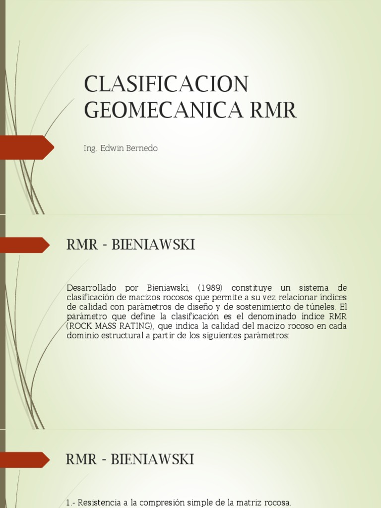 Clasificacion Geomecanica Rmr (1) | Ingeniería | Ciencia