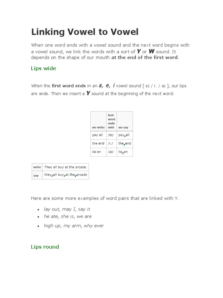 Linking Vowel To Vowel | PDF