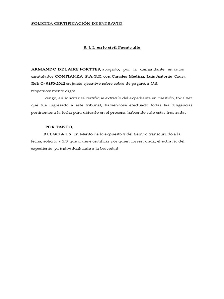 Certificado de Extravio | PDF