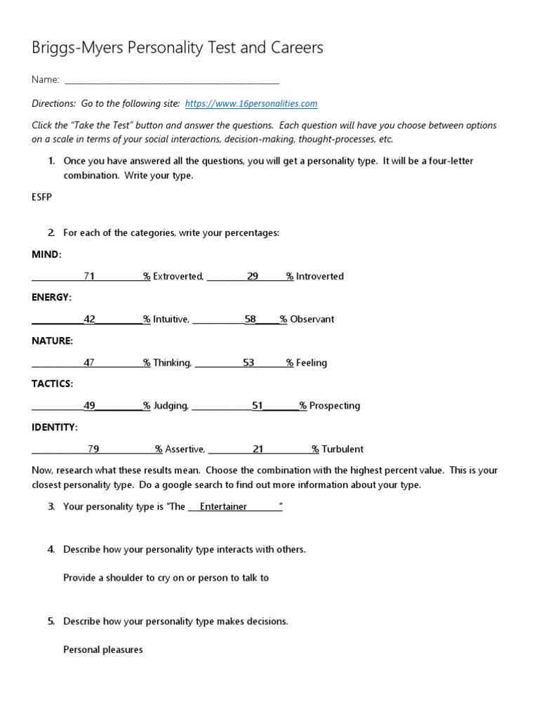 Briggs-Myers Test: ESFP Career Insights | PDF | Social Science