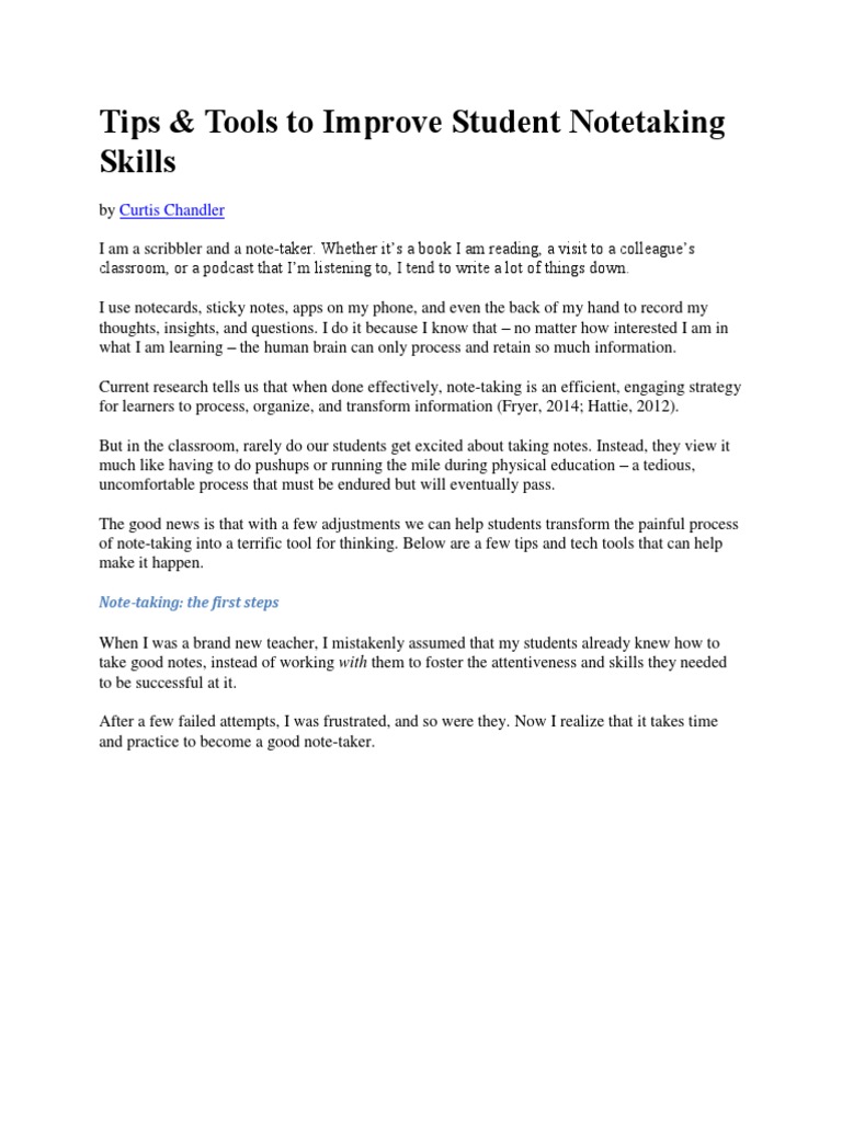 Tips On Note Taking | PDF | Cognition | Psychology