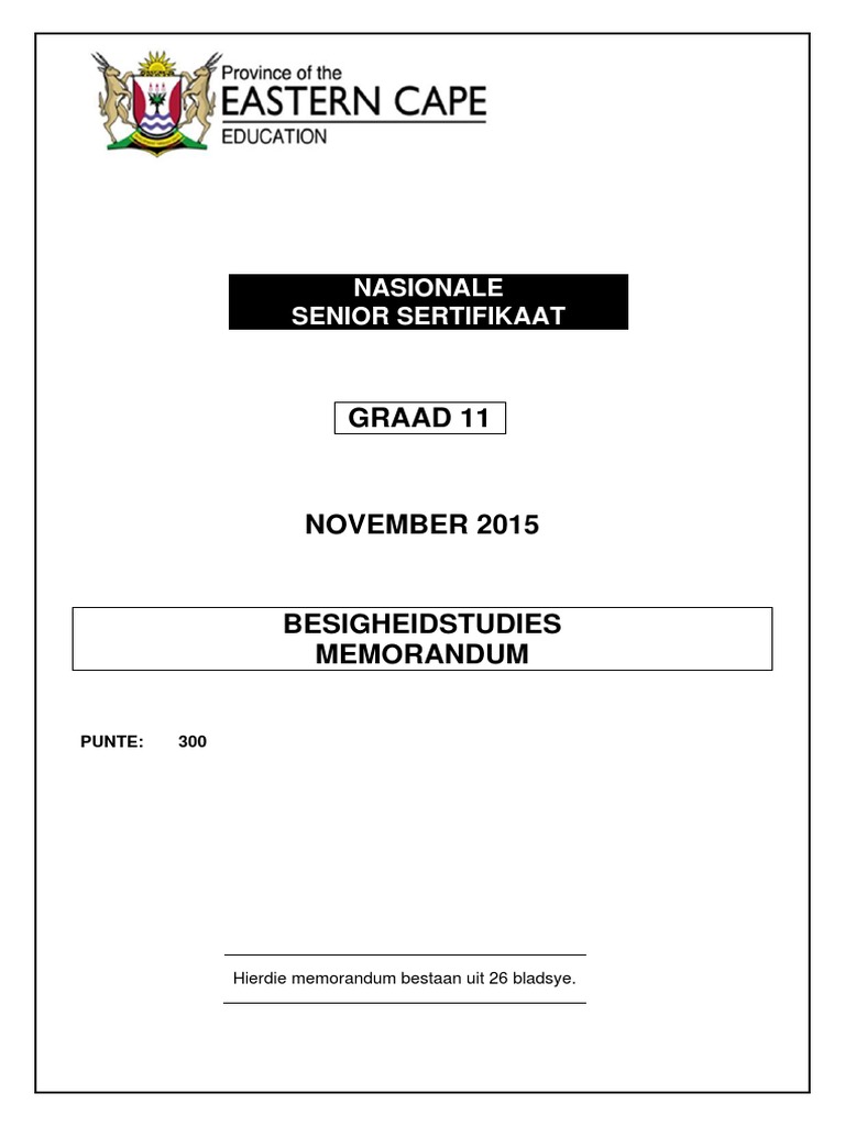 Busness Studies Gr11 Nov 15 Memo-Afr | PDF