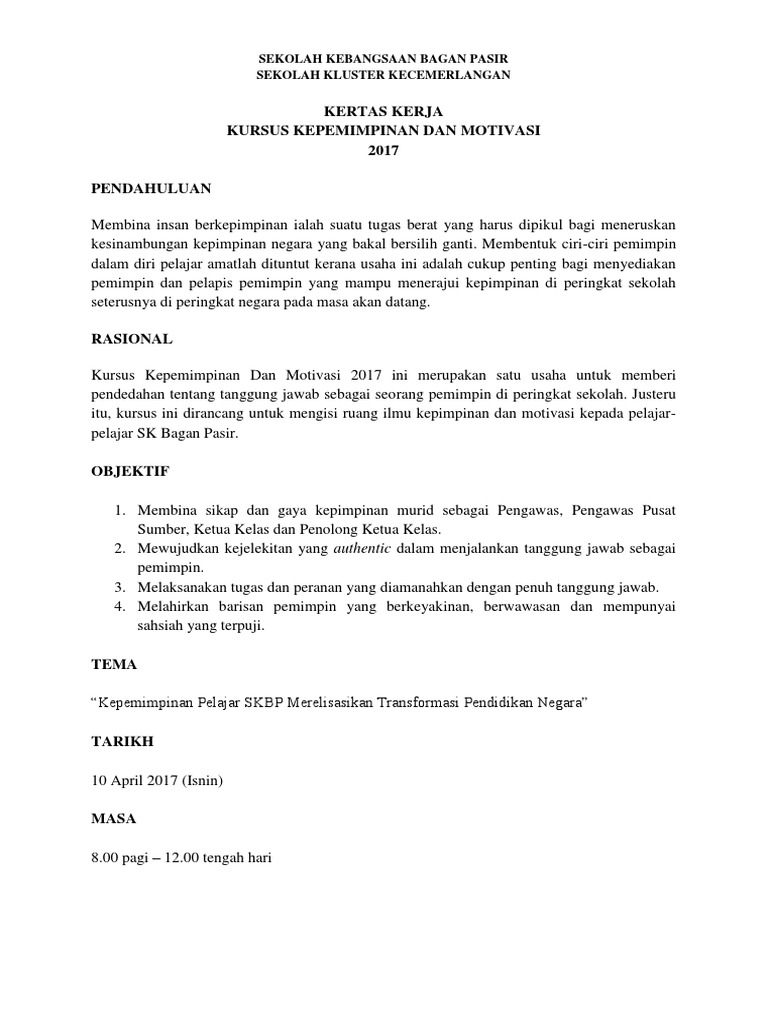 Kertas Kerja Kursus Kepimpinan | PDF