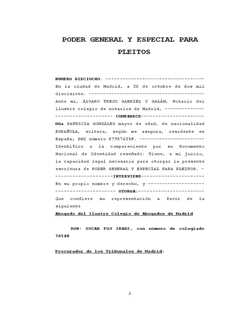 Modelo Poder General y Especial Para Pleitos 2 | Ley procesal | Esfera ...