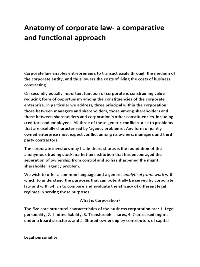 Anatomy of Corporate Law Explained | PDF | Corporations | Corporate Law
