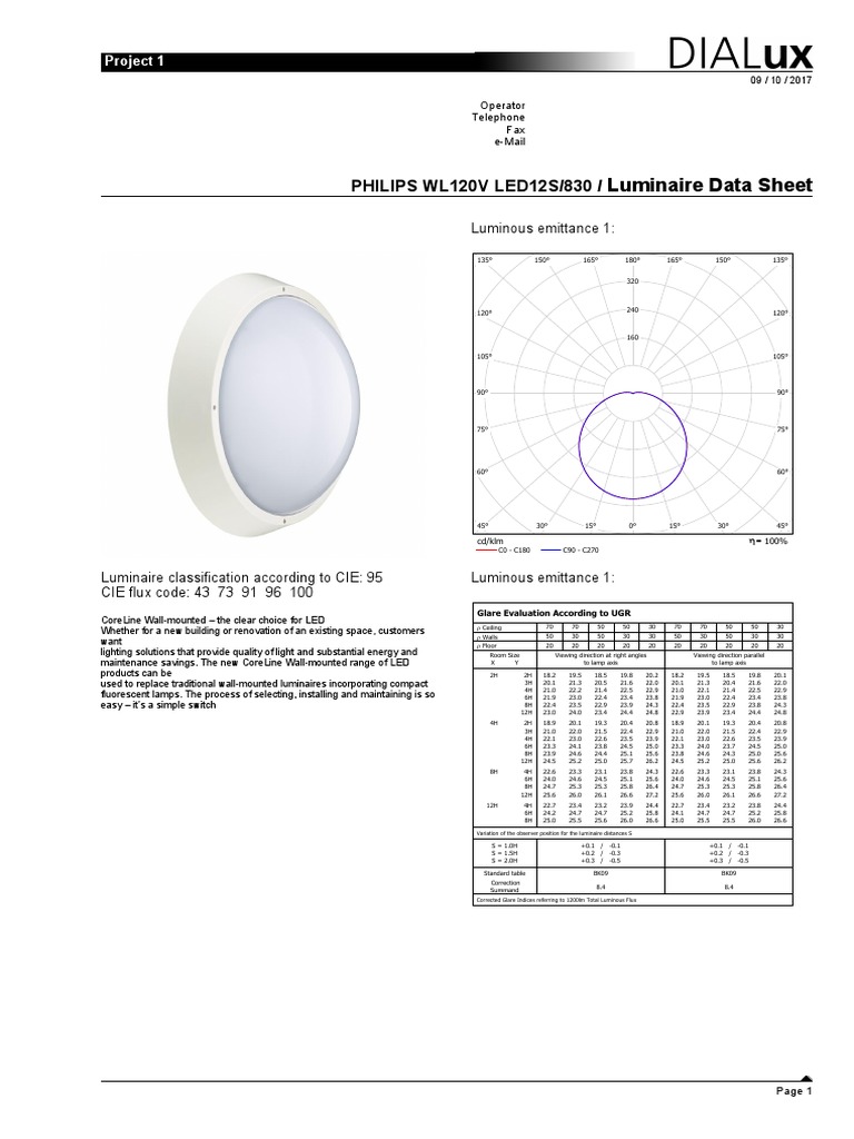 PHILIPS WL120V LED12S/830 /: Luminaire Data Sheet | PDF | Lighting ...
