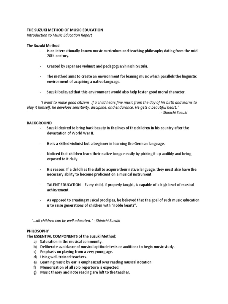 Overview of the Suzuki Music Method | PDF | Music Education | Education ...