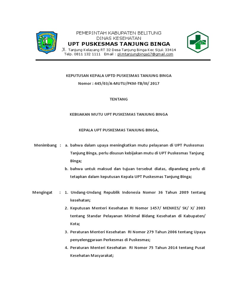 SK Kebijakan Mutu Finish | PDF | Kesehatan Holistik