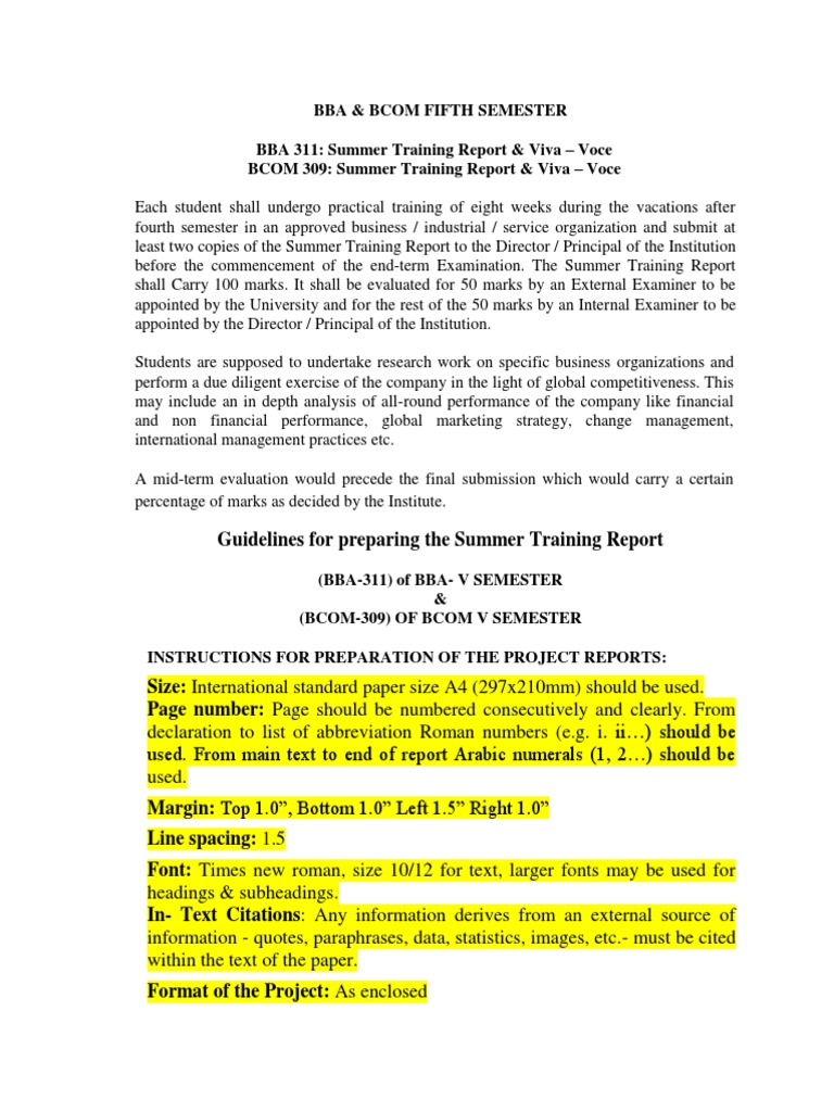 Final - Summer Training Project Report Format Bba - 5th Semester | PDF ...