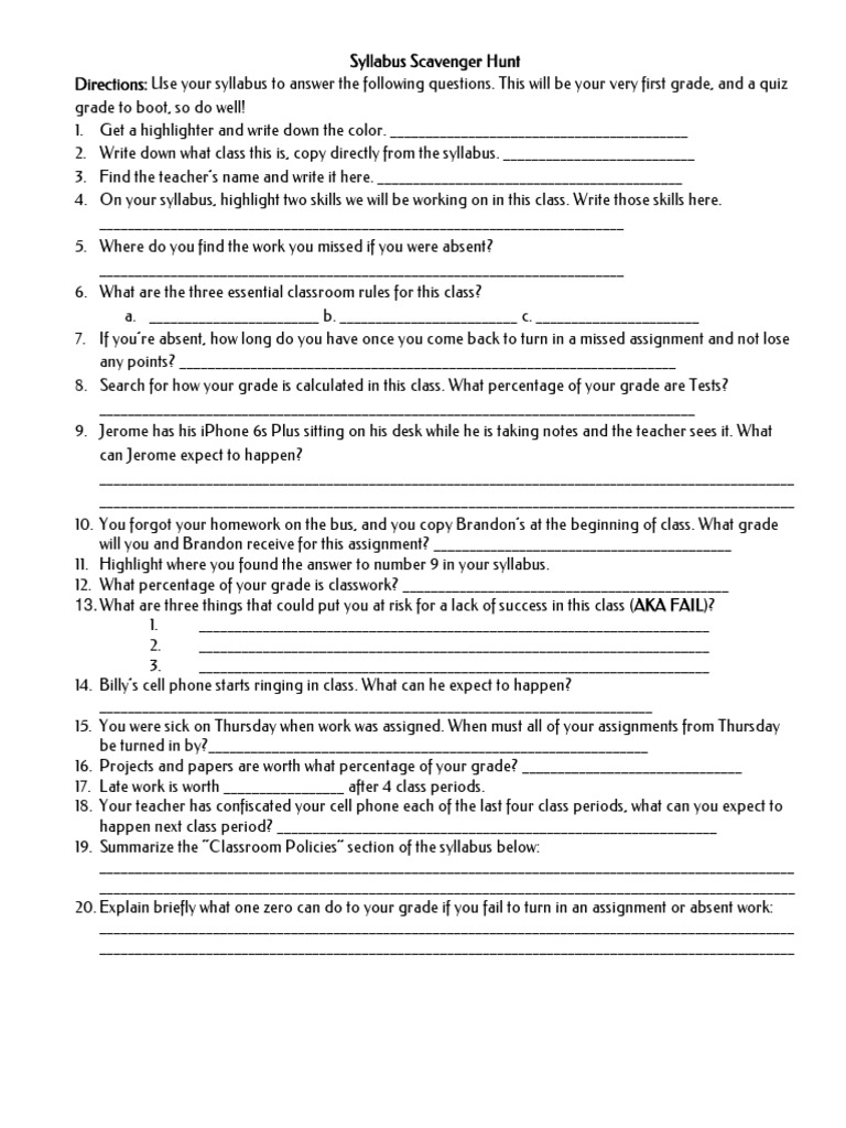 Syllabus Scavenger Hunt | PDF | Syllabus | Homework