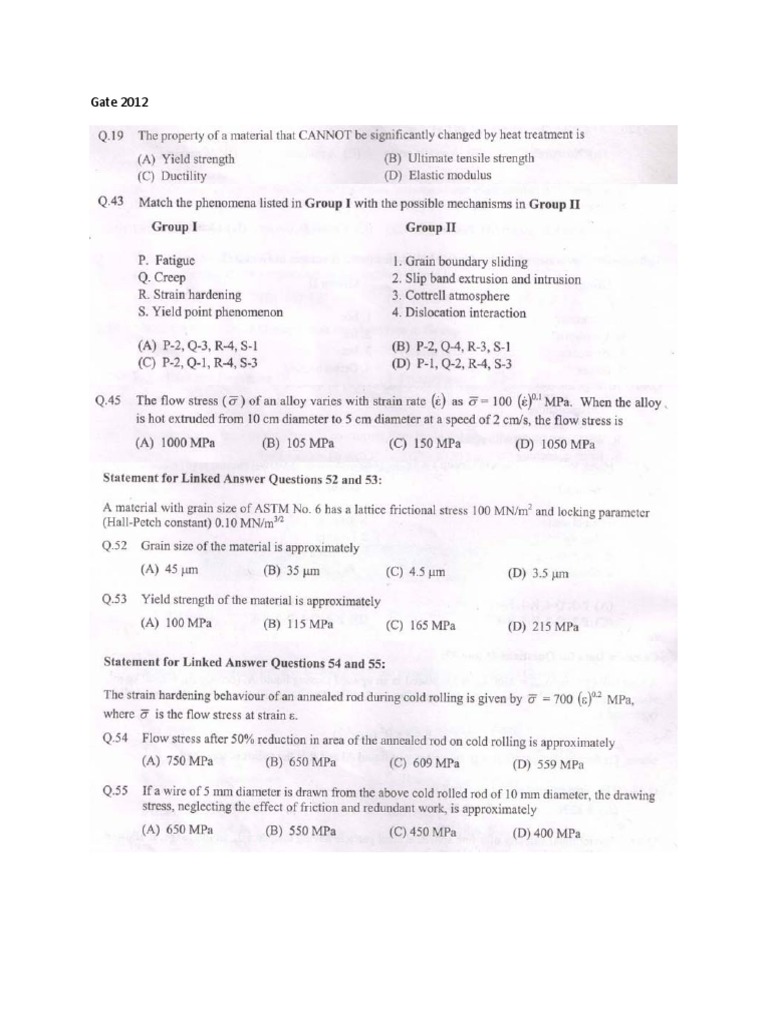 Gate Papers Related To Tension Test | PDF