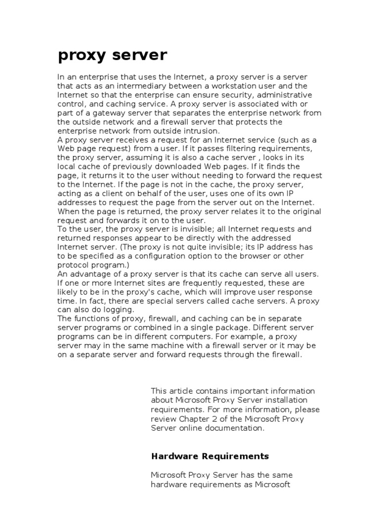 Proxy Server: Hardware Requirements | PDF | Proxy Server | Ip Address