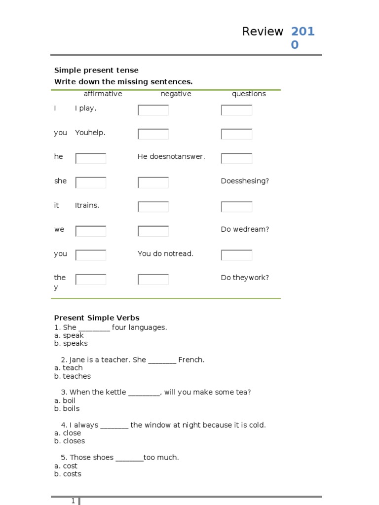 Simple Present Tense and Past Tense Review | PDF | Grammatical Tense | Verb