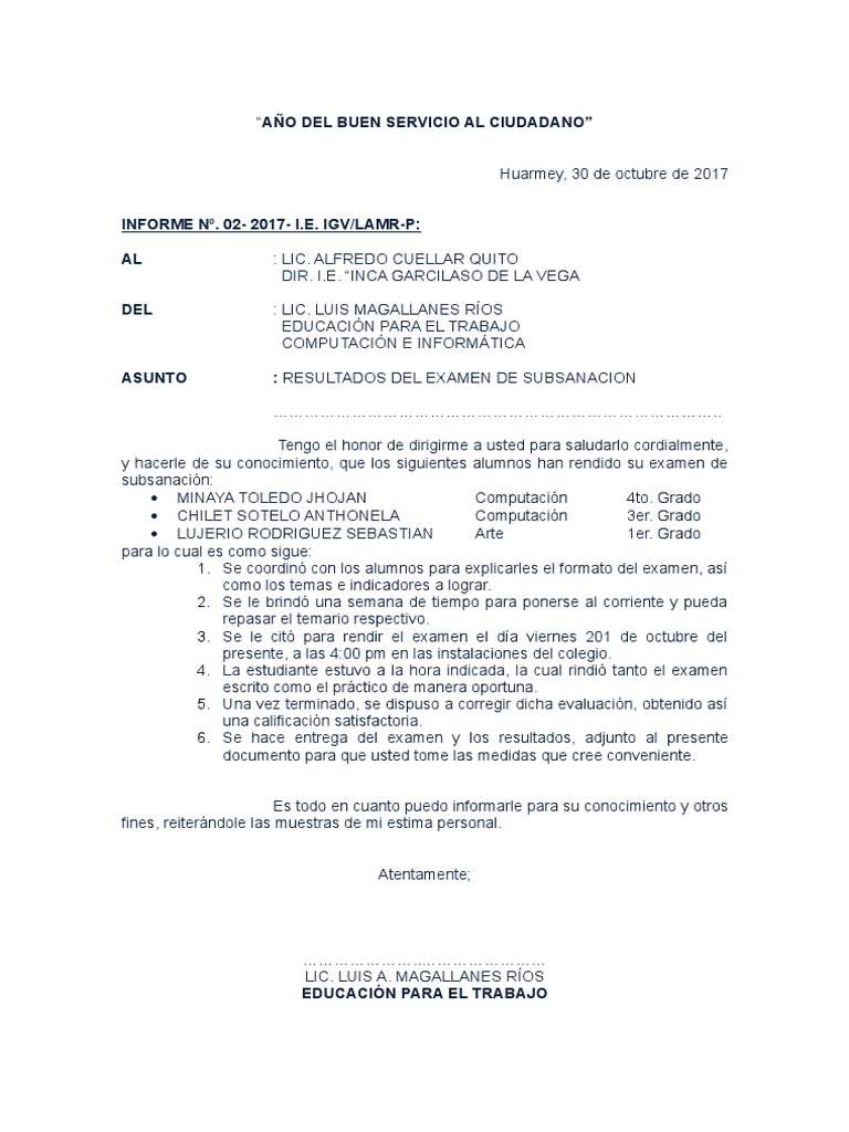 Informe Examen de Subsanacion | PDF