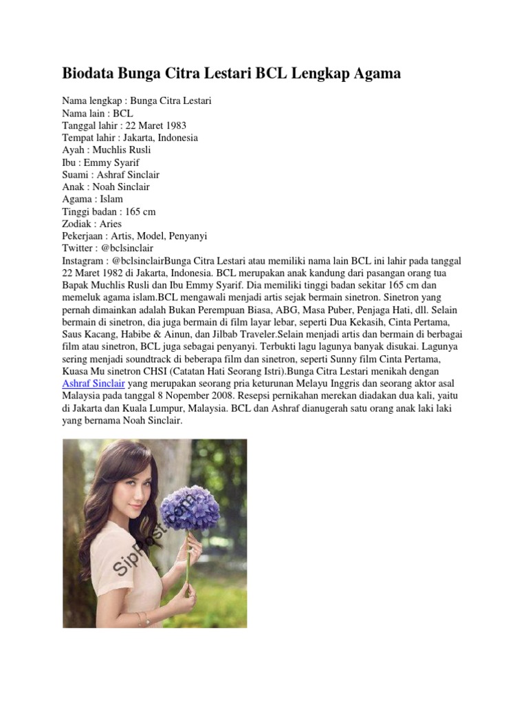 Biodata Bunga Citra Lestari BCL Lengkap Agama | PDF