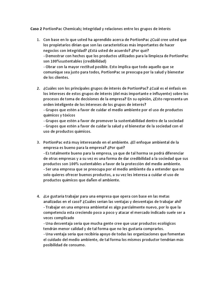 Caso 2 PortionPac Chemicals | PDF | Calidad (comercial) | Economias