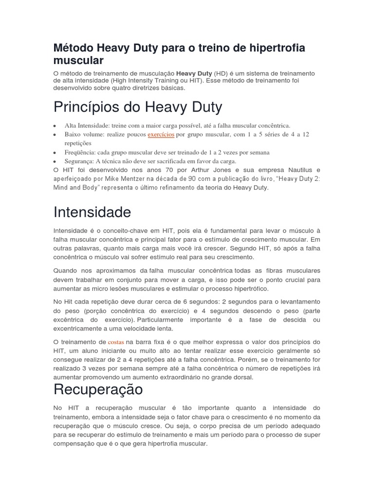 3 Método Heavy Duty para o Treino de Hipertrofia Muscular | PDF ...