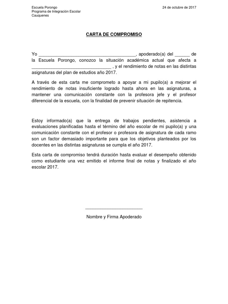Carta Compromiso Apoderado | PDF