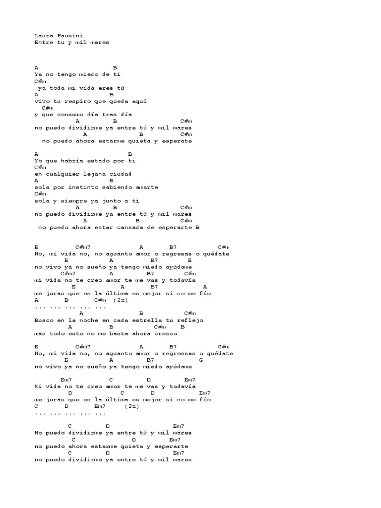 Acordes Entre Tu y Mil Mares-Laura Pausini PDF | PDF