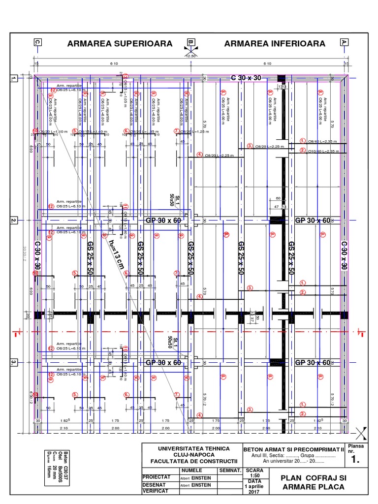 Plan Cofraj Si Armare Placa-1 | PDF