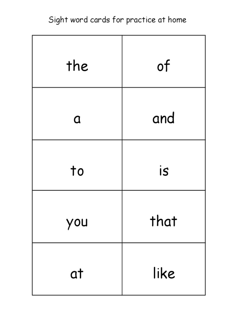 The of A and To Is You That at Like: Sight Word Cards For Practice at ...