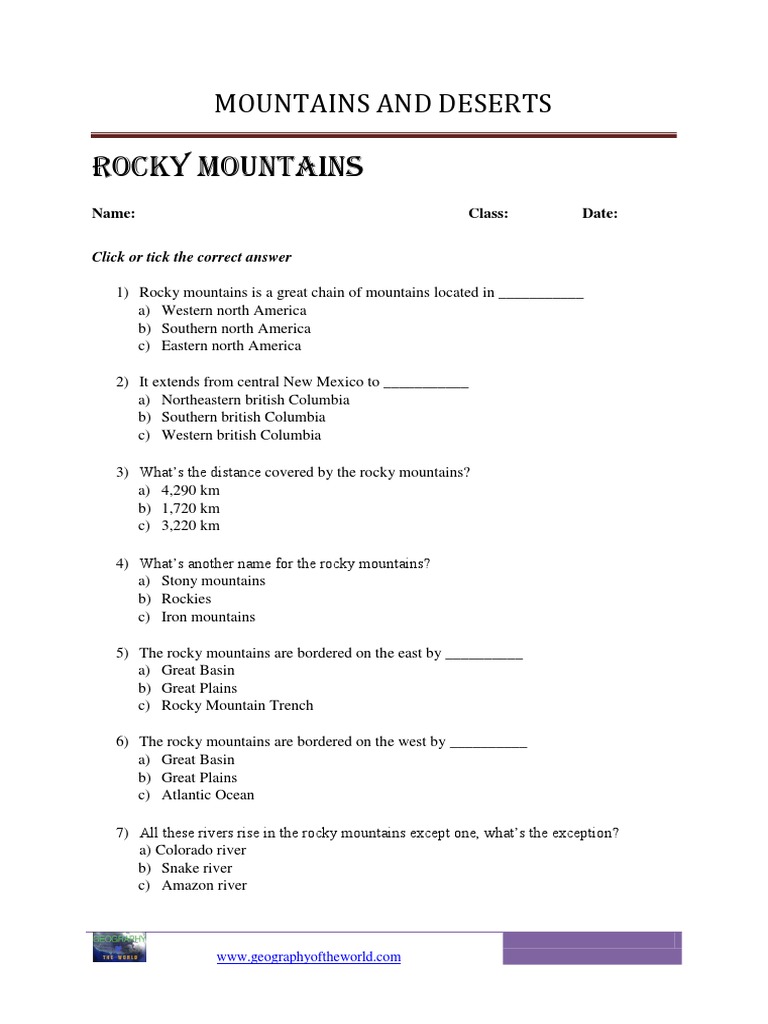 The Rocky Mountains Geography Worksheets New | Download Free PDF ...