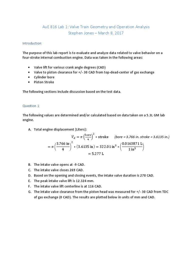 Lab 1 Report | PDF | Internal Combustion Engine | Rotating Machines