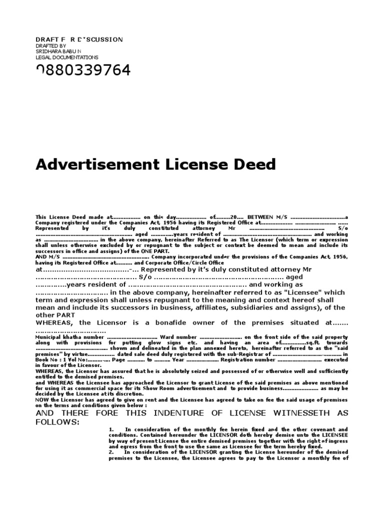 Advertisement License Deed | PDF