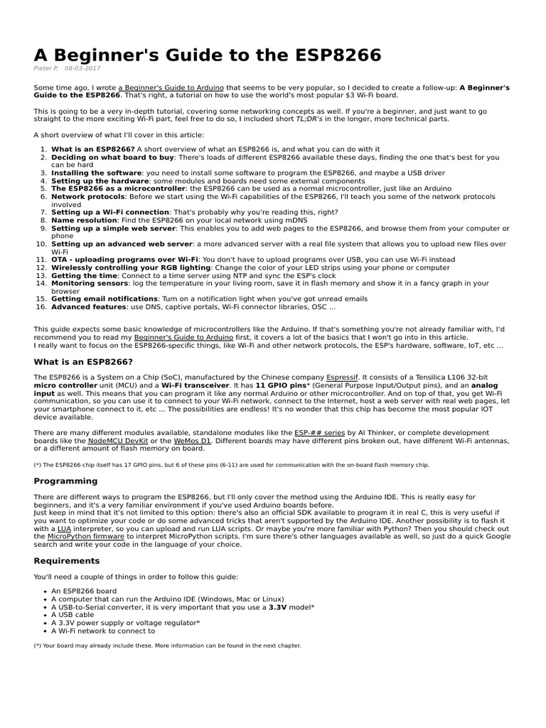 A Beginner's Guide To The ESP8266 | PDF | Hypertext Transfer Protocol | Network Packet