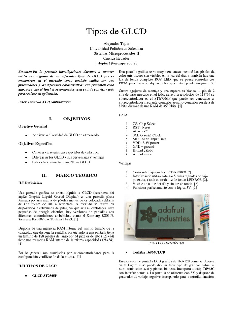 Tipos de GLCD | PDF | Pantalla de cristal líquido | Microcontrolador
