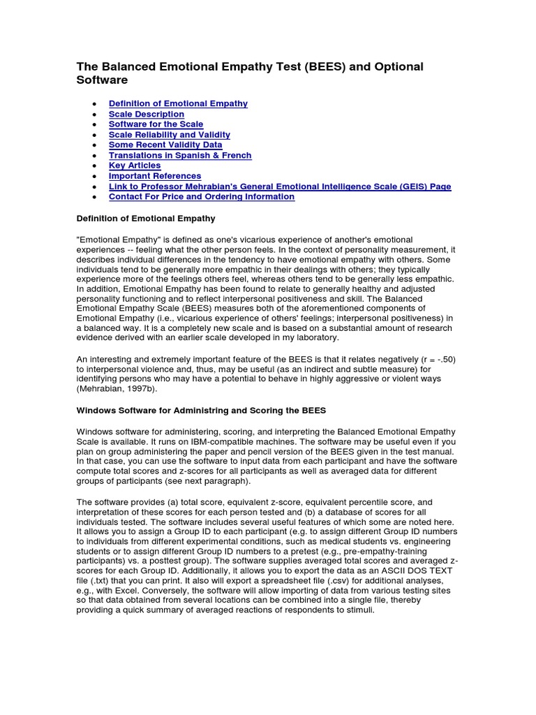 Balanced Emotional Empathy Scale Overview | PDF | Empathy | Validity ...