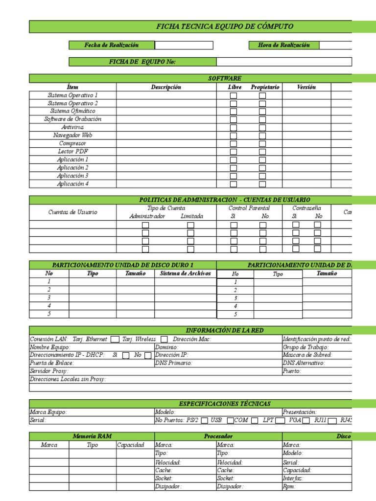 Formato - Ficha Tecnica Computador | PDF | Hardware de la computadora ...